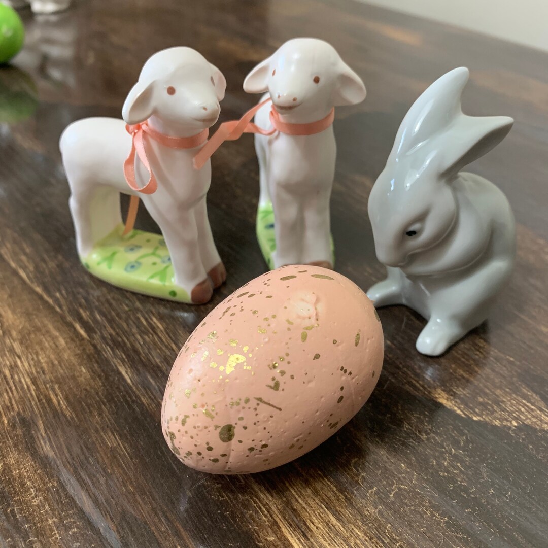 Vintage Ceramic Easter Bunny Gray Rabbit Figurine Easter Decorations ...