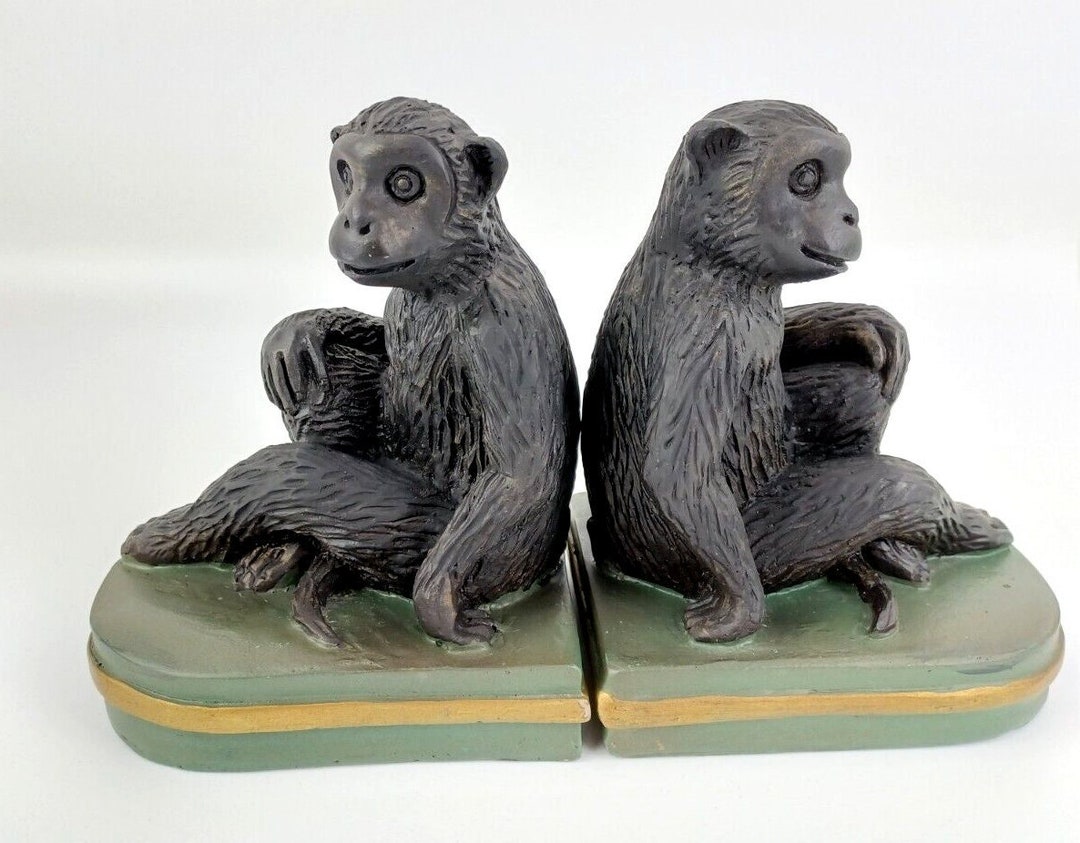 Vintage Monkey Bookends Mid Century Monkey Bookends Resin Monkey ...