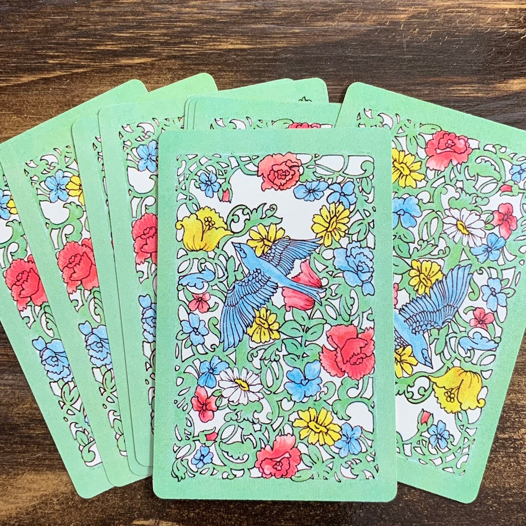 Vintage Flowers Blue Bird Playing Card Set 9 Game Cards for Junk ...