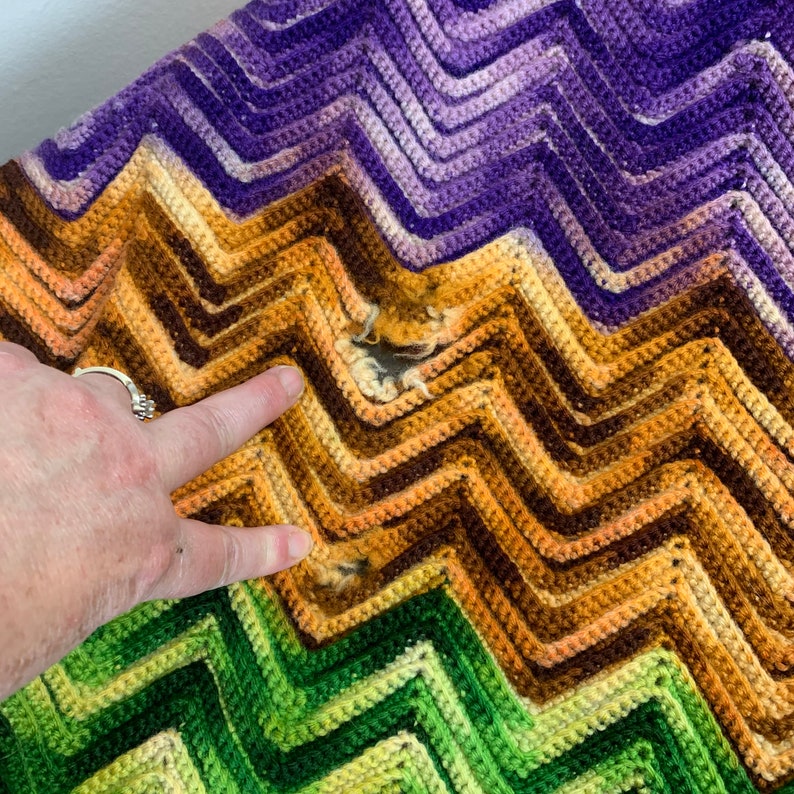 Vintage Colorful Ombre Afghan Blanket Chevron Pattern Crochet | Etsy