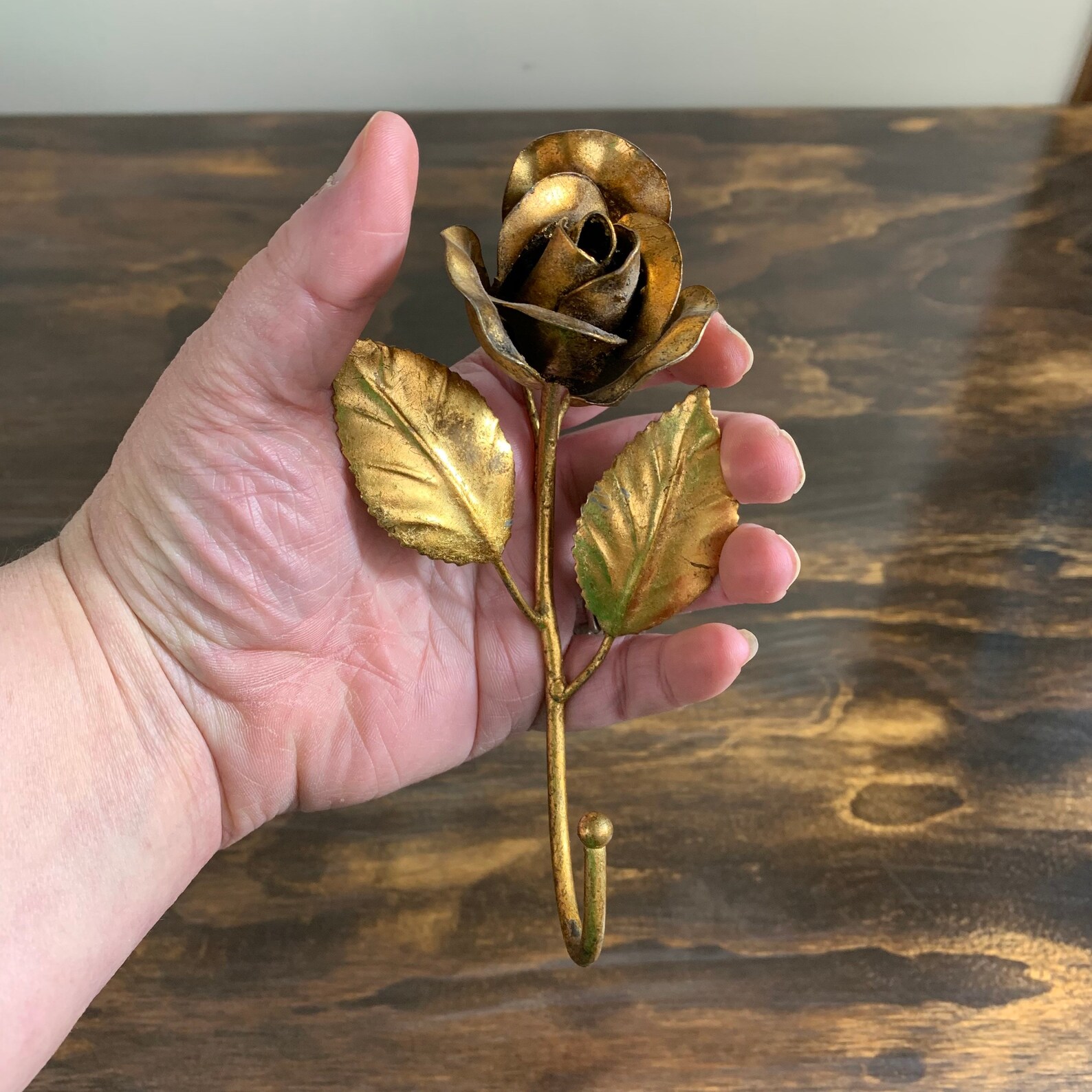 Vintage Gold Rose Hook Tole Metal Rose Flower Wall Hook French | Etsy