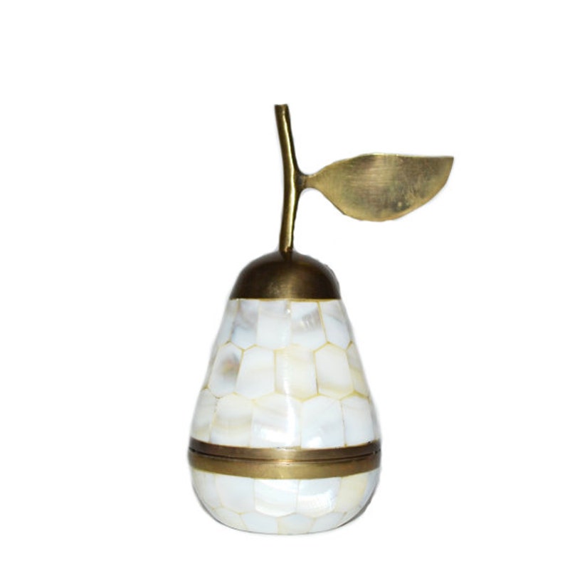 Brass Pear Mother of Pearl Pear Brass Pear Box Brass Fruit - Etsy