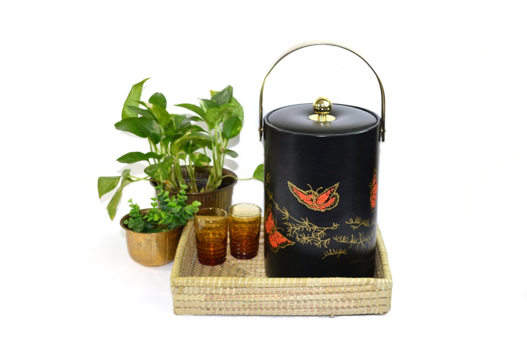 Vintage Butterfly Ice Bucket Boho Barware Set Black Ice Bucket and ...