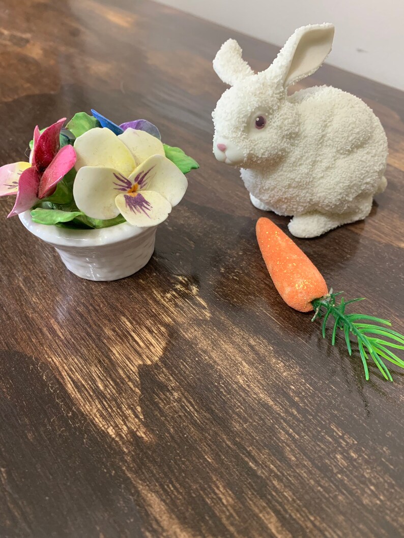 Vintage White Ceramic Rabbit Easter Decorations Pansy Flower - Etsy