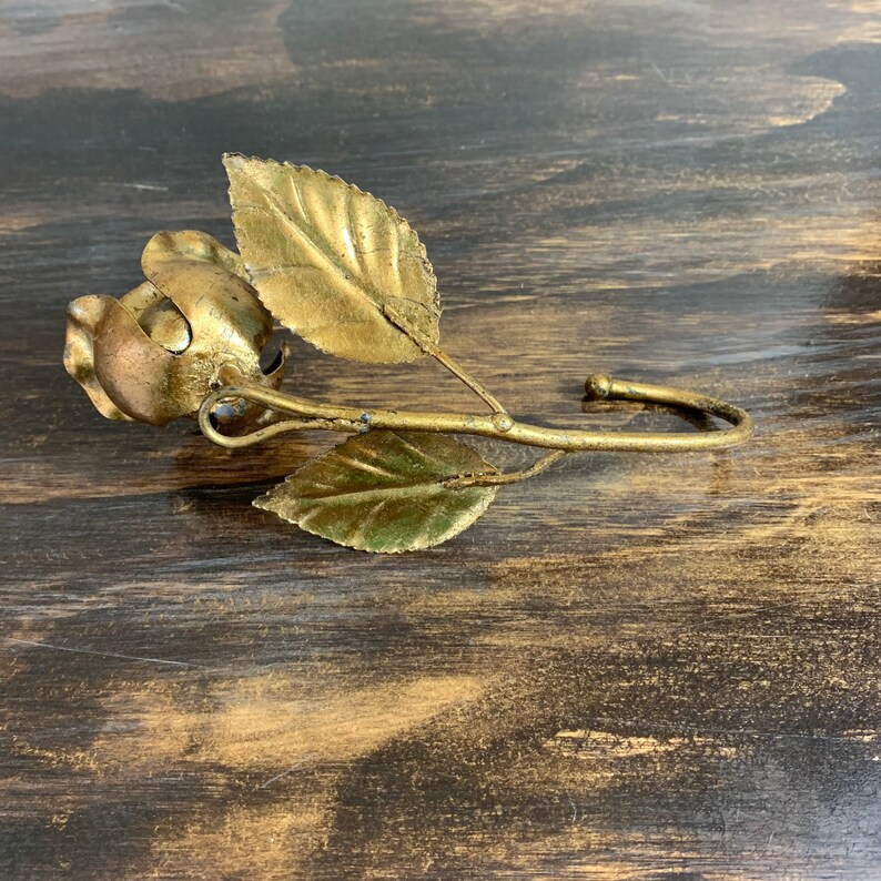 Vintage Gold Rose Hook Tole Metal Rose Flower Wall Hook French | Etsy