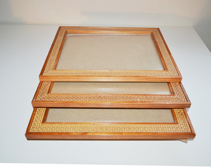 Vintage Wood Picture Frame Wicker Rattan Picture Frame With Glass ...