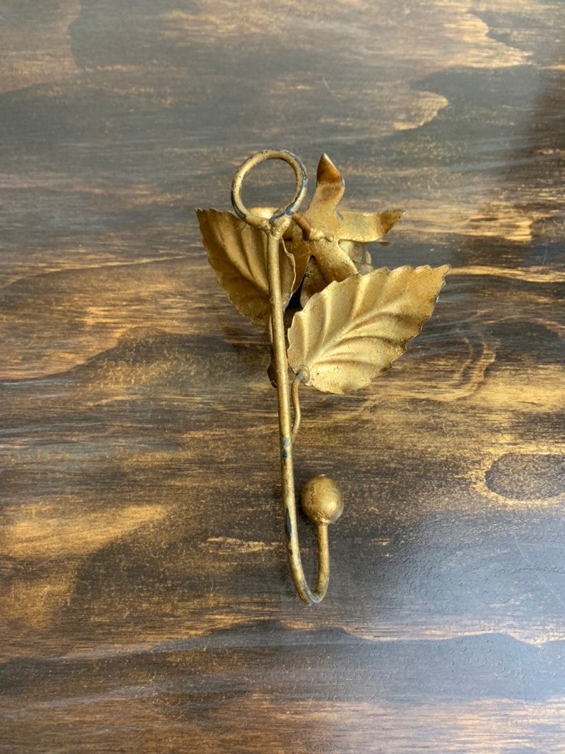 Vintage Gold Rose Hook Tole Metal Rose Flower Wall Hook French Country ...