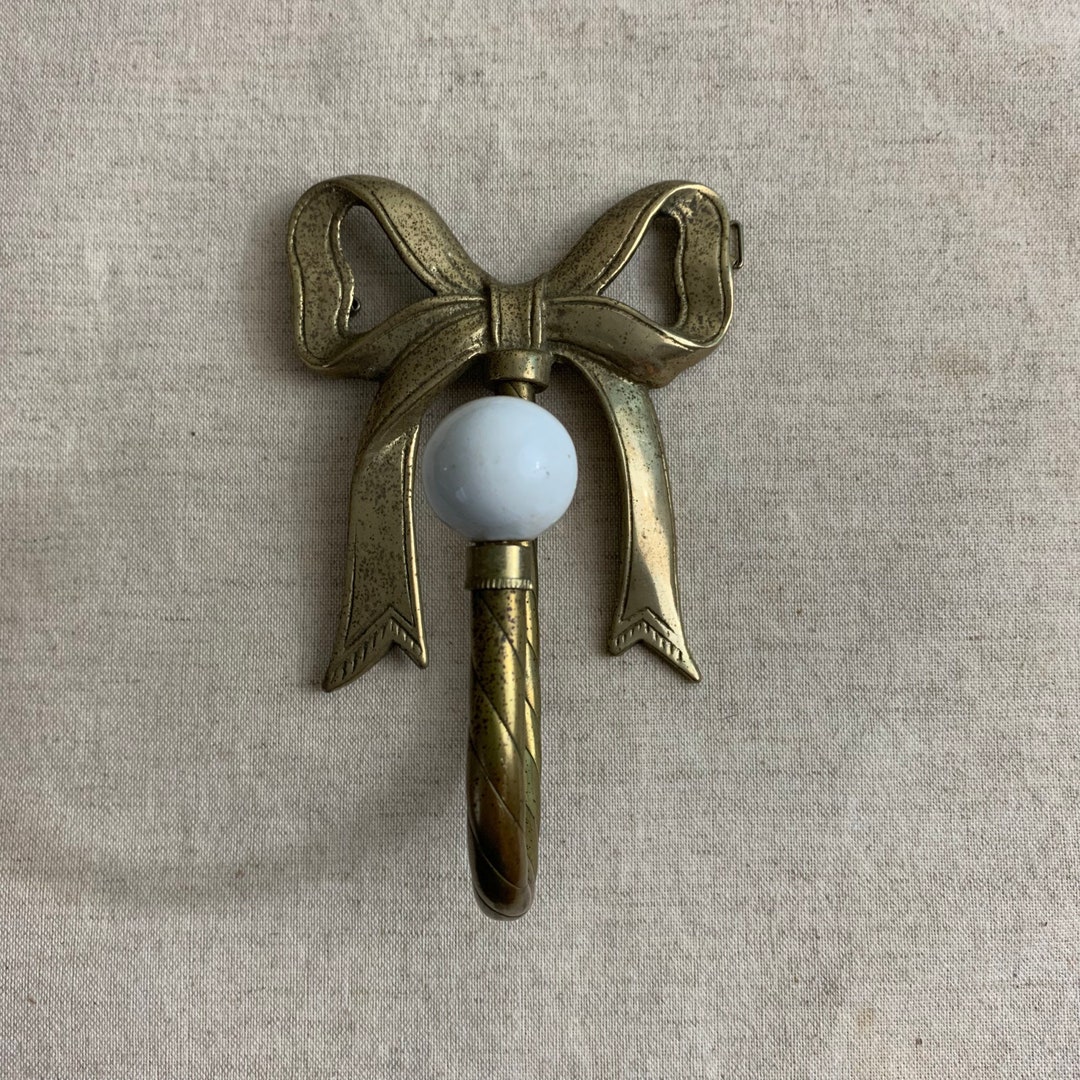 Vintage Brass Bow Wall Hook Bow Wall Hook With White Ceramic Ball ...