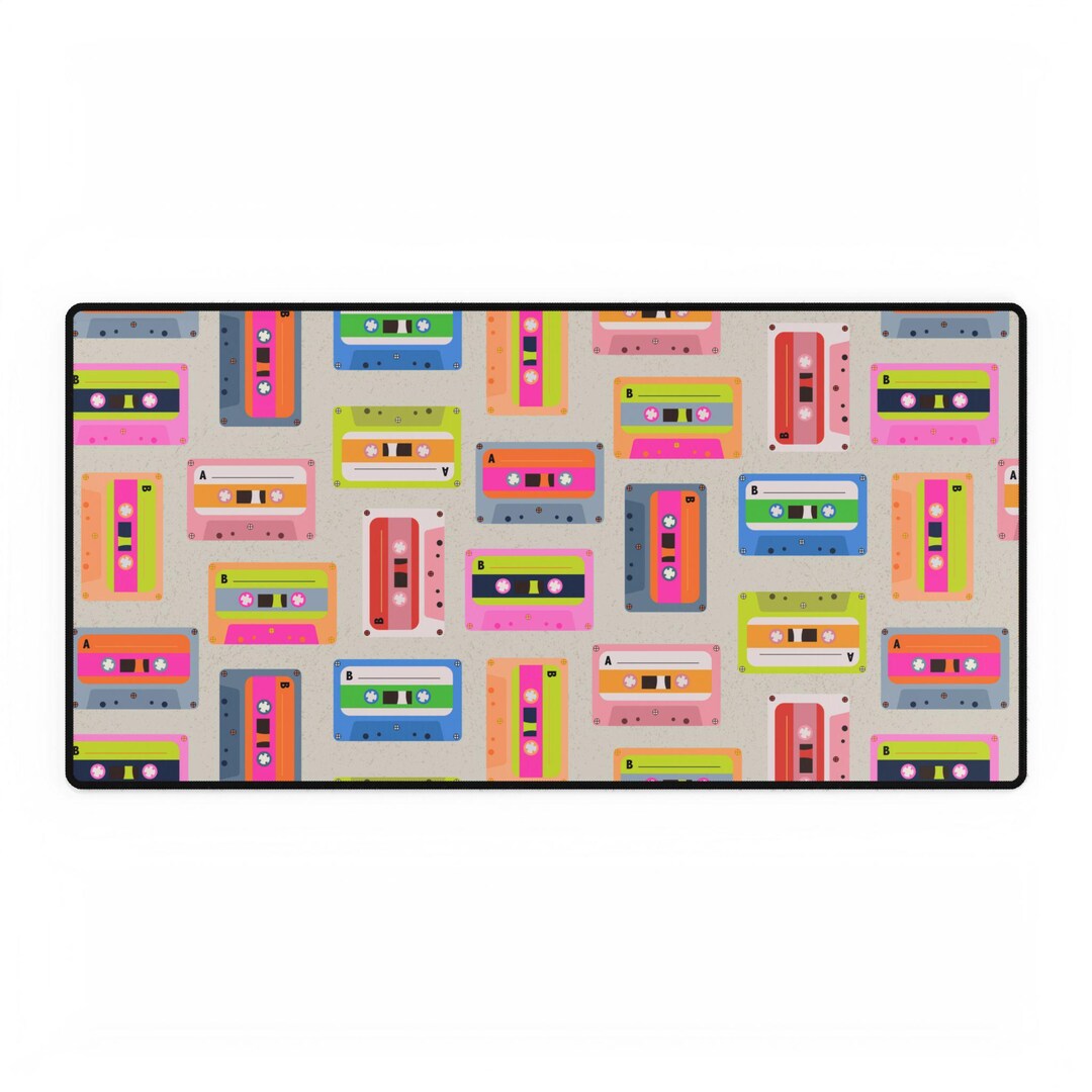 Colorful Retro Cassette Pattern Desk Mat | Vintage Tape Deskpad - Etsy