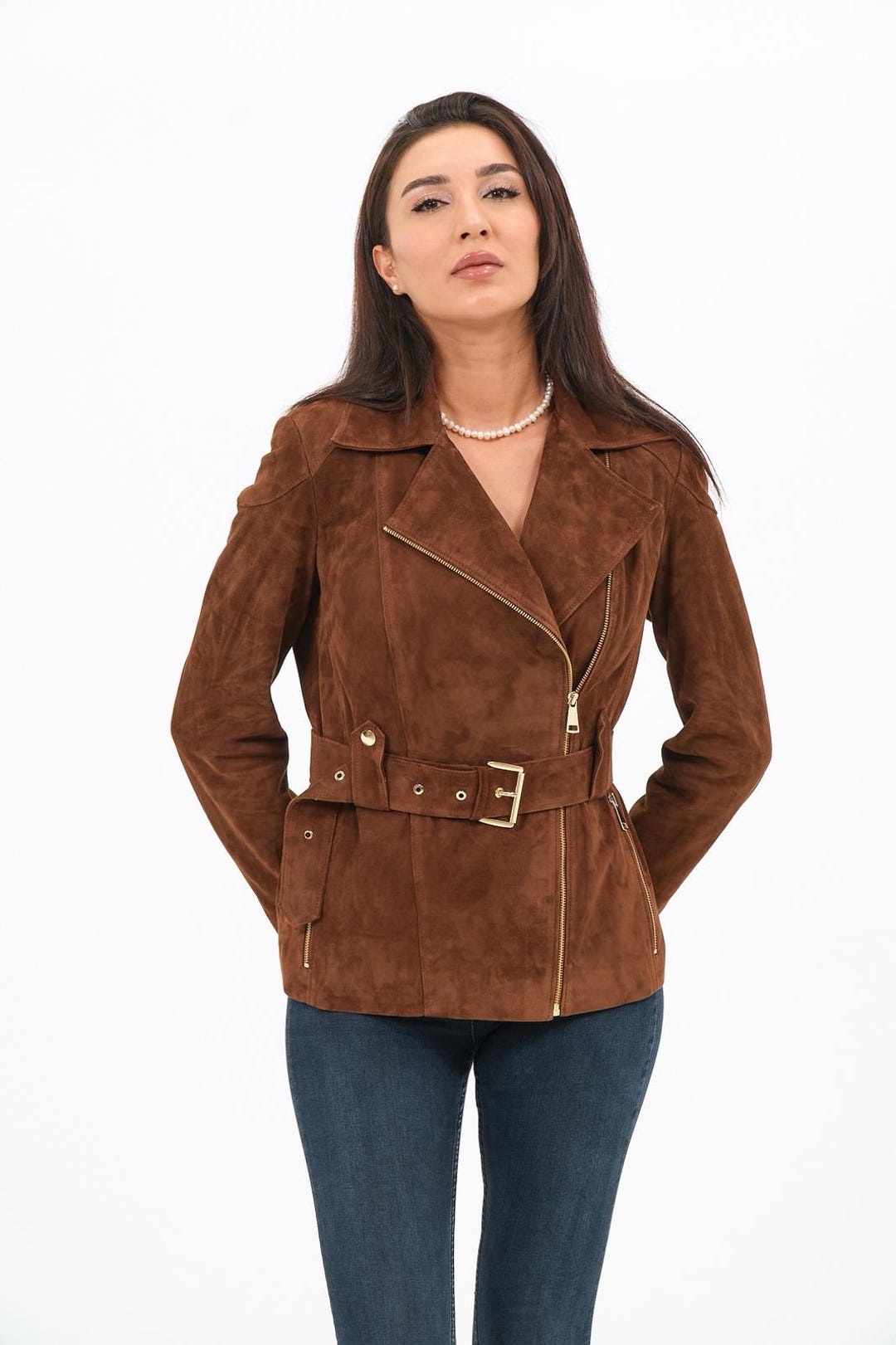Mira Woman Hazelnut Blazer Suede Leather Jacket - Etsy