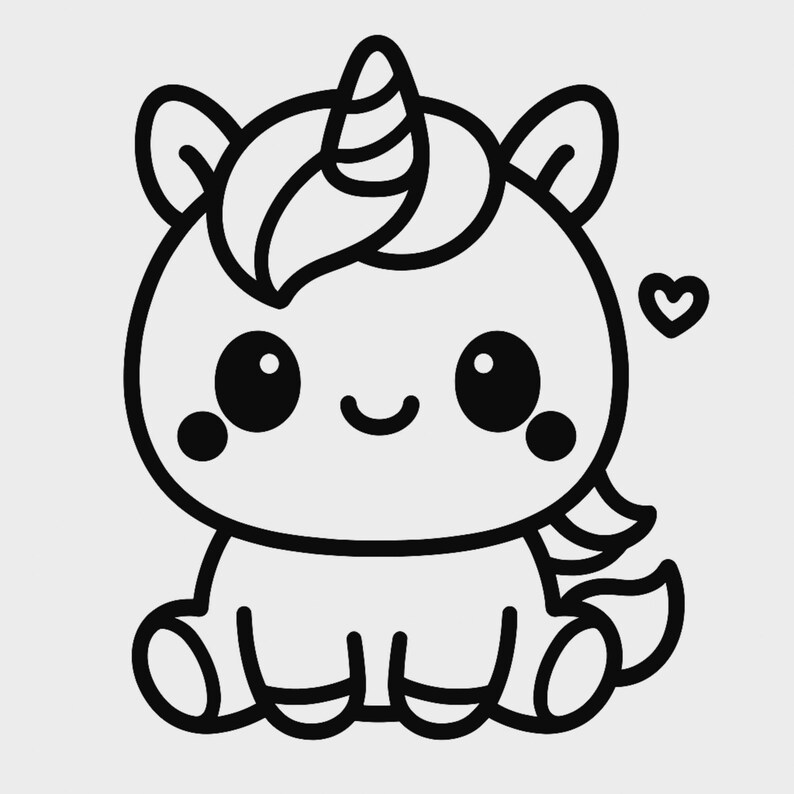Kawaii Unicorn Line Art SVG | Cute Mochi Style Unicorn Outline ...