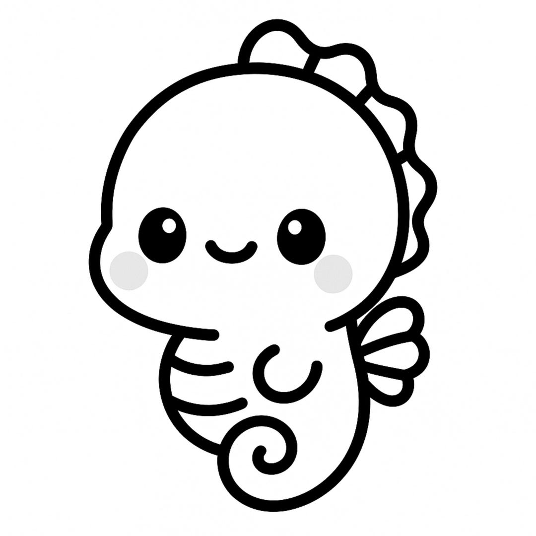 Kawaii Seahorse Line Art SVG | Cute Chibi Mochi Seahorse Outline ...