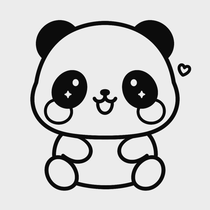 Kawaii Panda Line Art SVG | Cute Chibi Panda Outline | Coloring Page ...
