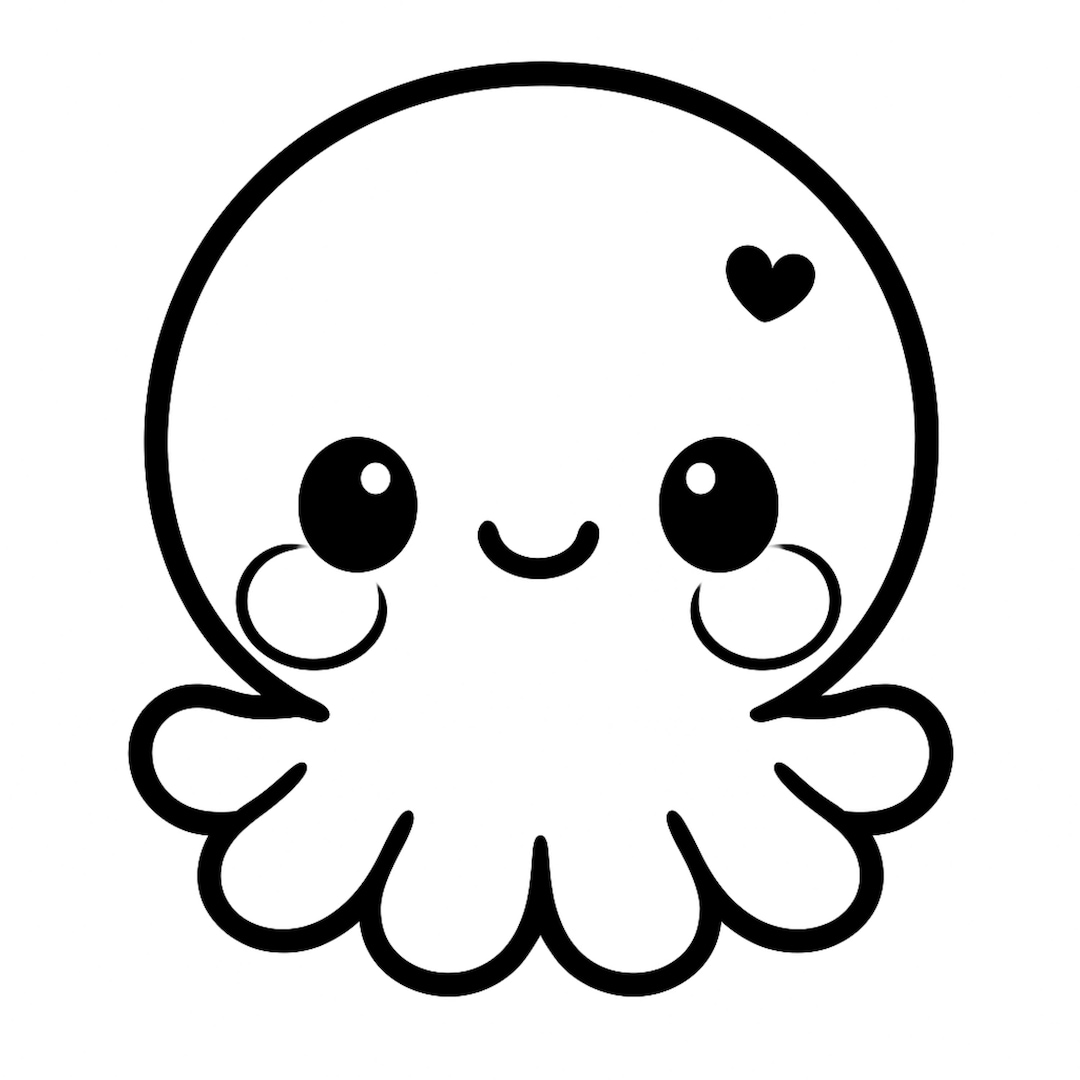 Kawaii Octopus Line Art SVG | Cute Chibi Mochi Octopus Outline ...