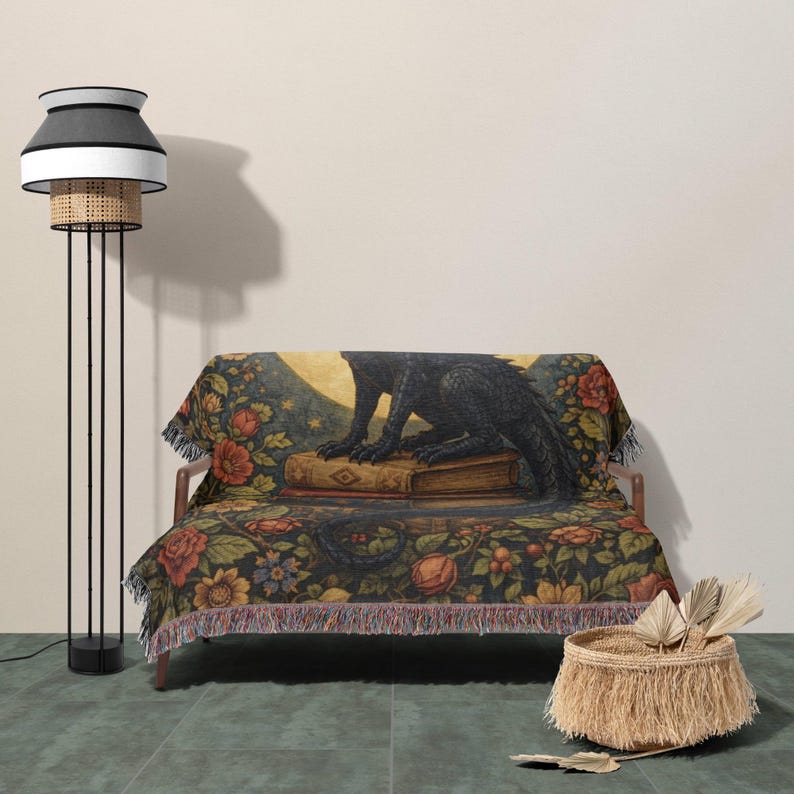 Dragon Woven Blanket, Fantasy Book Tapestry Throw, Medieval Renaissance ...