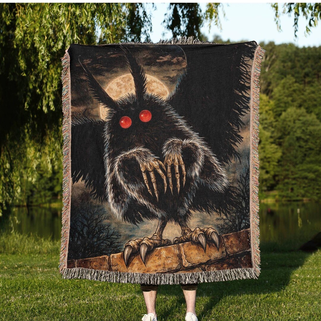 Mothman Woven Blanket, Cryptid Horror Wall Tapestry, Dark Gothic Art ...