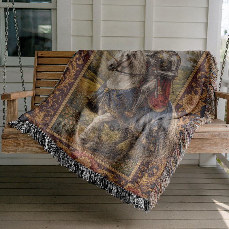 Medieval Knight Tapestry Blanket, Vintage Castle Wall Art Throw, Gothic ...