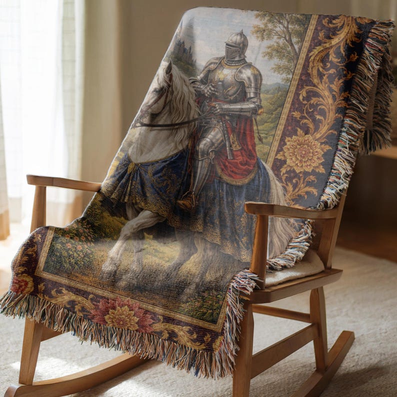 Medieval Knight Tapestry Blanket, Vintage Castle Wall Art Throw, Gothic ...