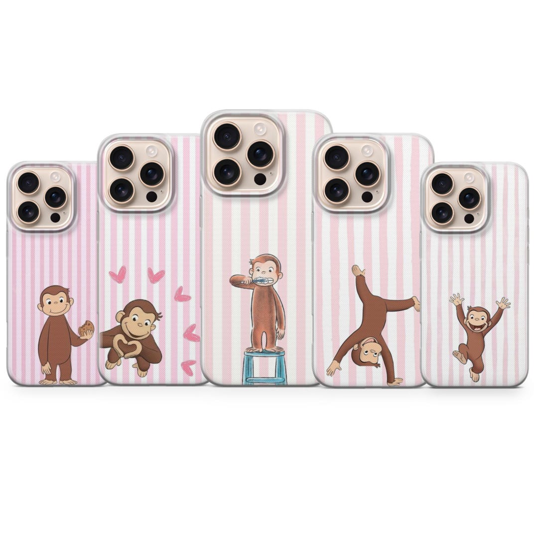 Monkey Phone Case Stripes Cute Cover for iPhone 17, 17pro, 16e, 15, 14 ...