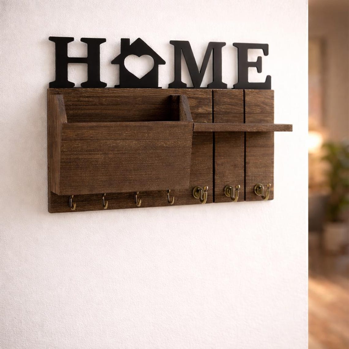 Rustic Wooden Entryway Key Holder With Shelf and Mail Organizer - Etsy