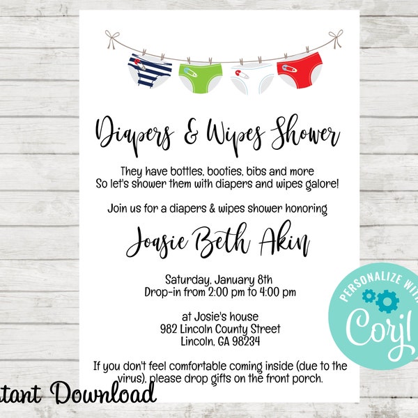 Diapers and Wipes Baby Shower Invitation - Etsy