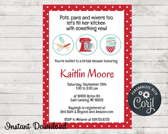 Kitchen Wedding Shower Invitation, Stock the Kitchen, Invitation ...