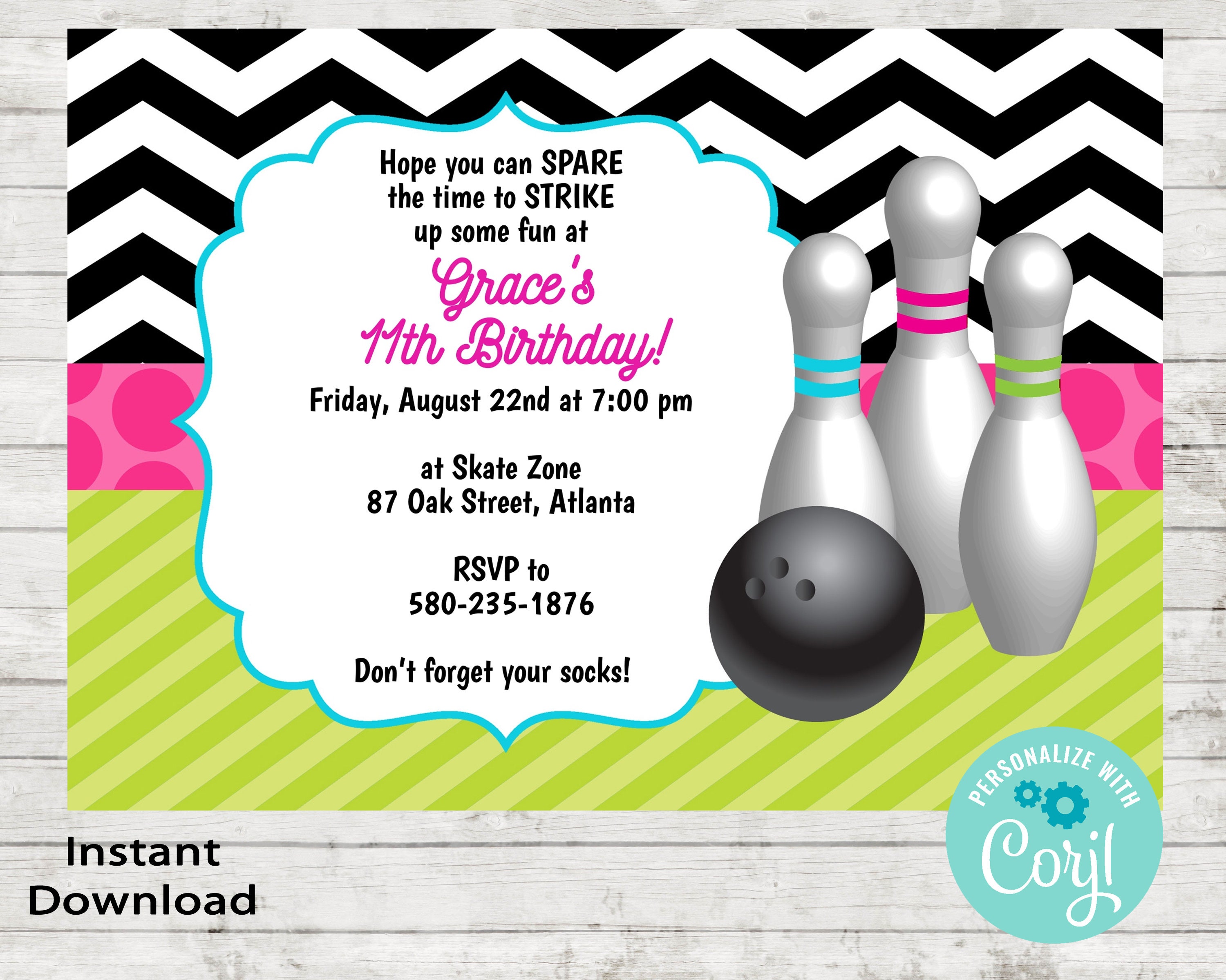 Bowling Party Invitations Bowling Birthday Invitation Bowling 