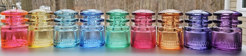 One Set of 9 Colors, Antique Stained Hemingray-ts Glass Insulators Sold ...
