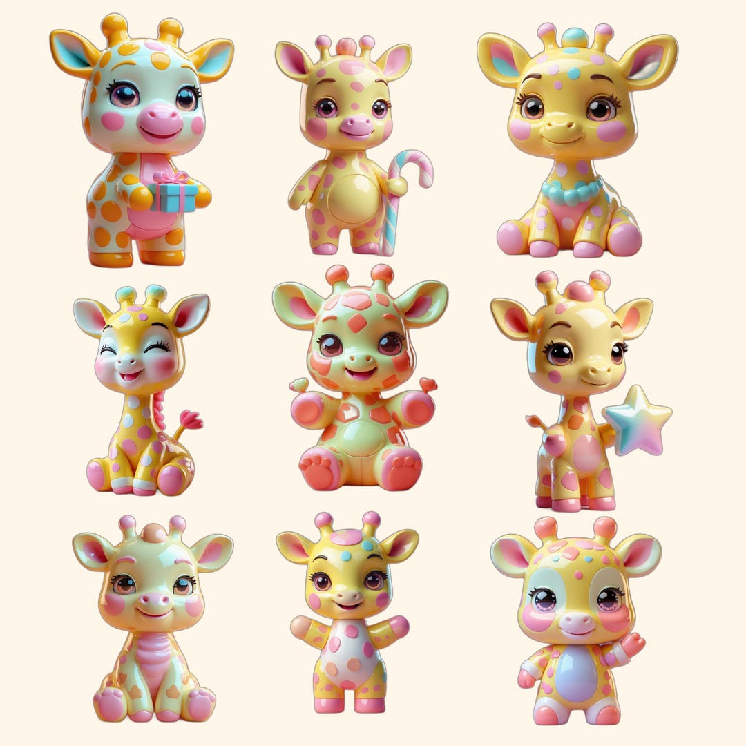 Baby Giraffe Clipart Set • Cute 3D Kawaii Giraffe PNG • Candy-toy Style ...