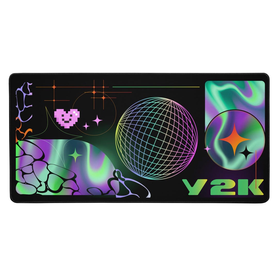 Y2K Cyberpunk Desk Mat | Neon Grid Gaming Mousepad (16"x32") - Etsy