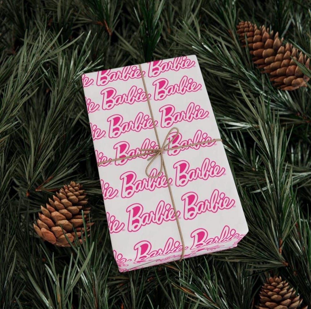 Pink Script 'barbie' Pattern Wrapping Paper | Repeating Logo Gift Wrap ...