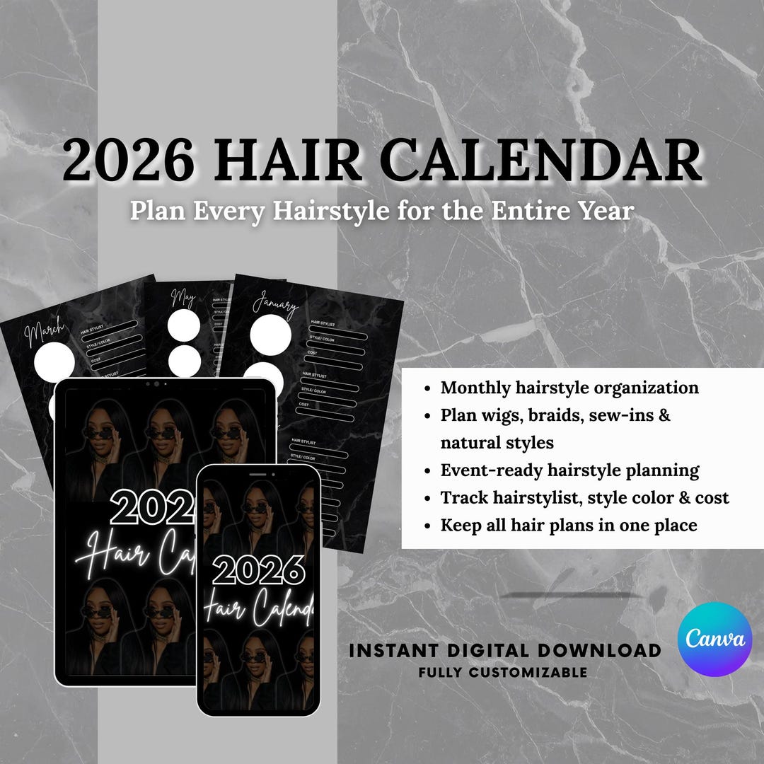 2026 Hair Calendar – Editable Canva Hairstyle Planner | Digital ...