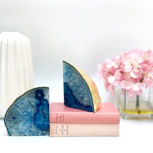 Blue Agate Bookends, Geode Bookends, Gold Leaf Bookends, Brazilian ...