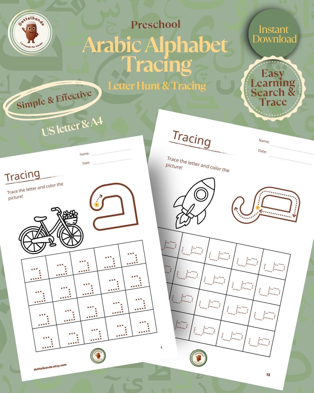 Arabic Alphabet Tracing Worksheets for Kids Printable Arabic Letters ...