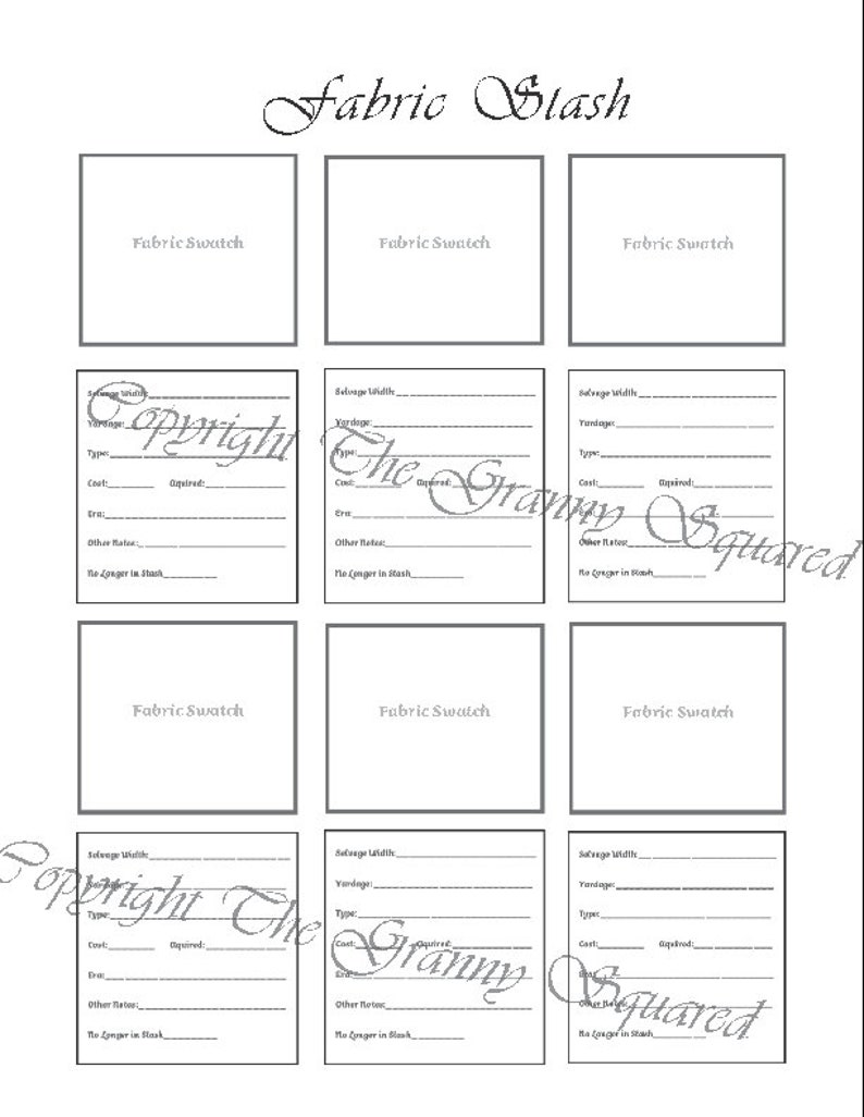 Digital Download Fabric Stash Inventory Sheet Swatch - Etsy
