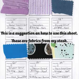 Digital Download, Fabric Stash Inventory Sheet, Swatch Reference, DIY ...