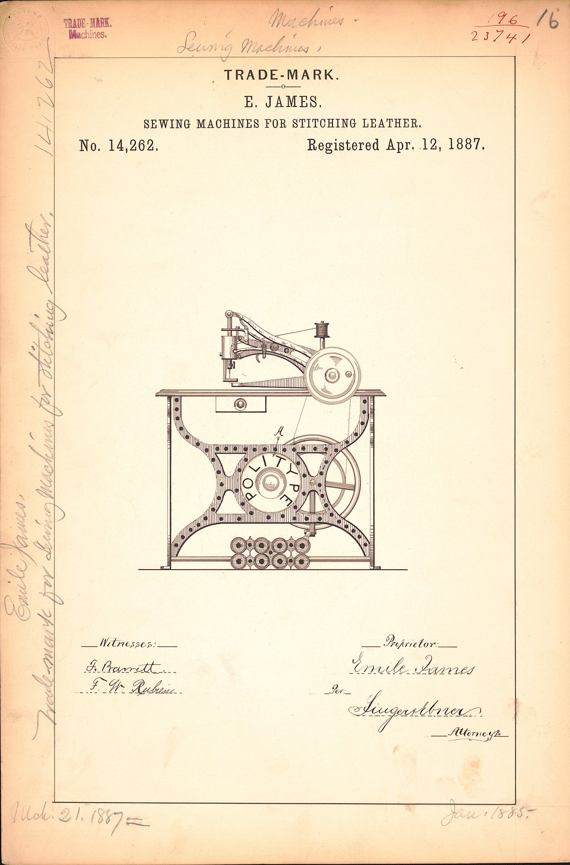 1880s Leather Sewing Machine Trademark Drawing Historical - Etsy