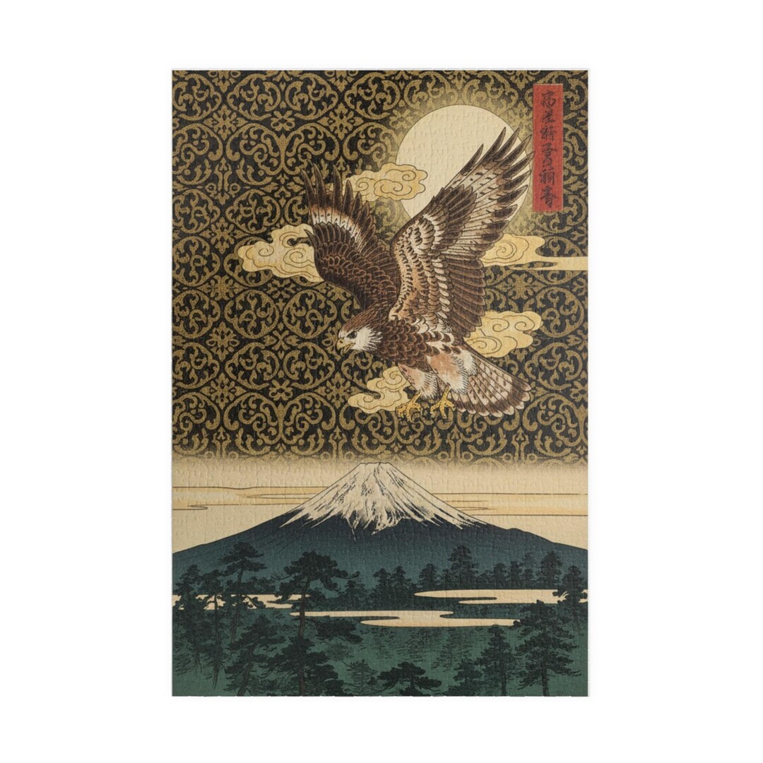 Hawk Over Mt. Fuji With Golden Clouds and Sacred Patterns | Ukiyo-e ...