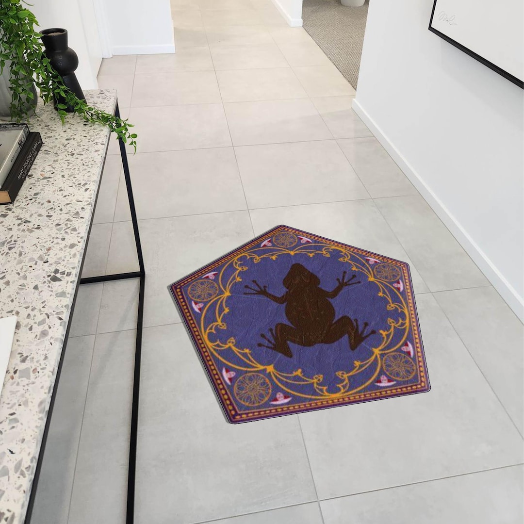 Whimsical Pentagon Rug, Magic Frog Silhouette Rug, Pentagonal Blue Gold ...