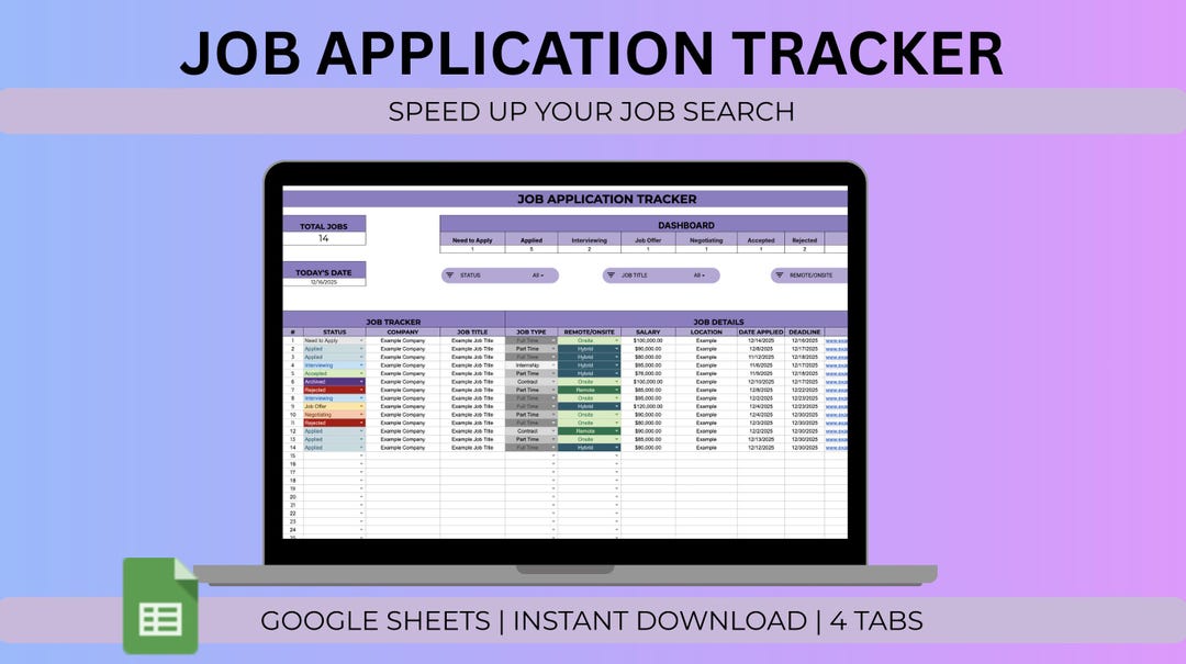Job Application Tracker Google Sheets | Job Search Organizer ...