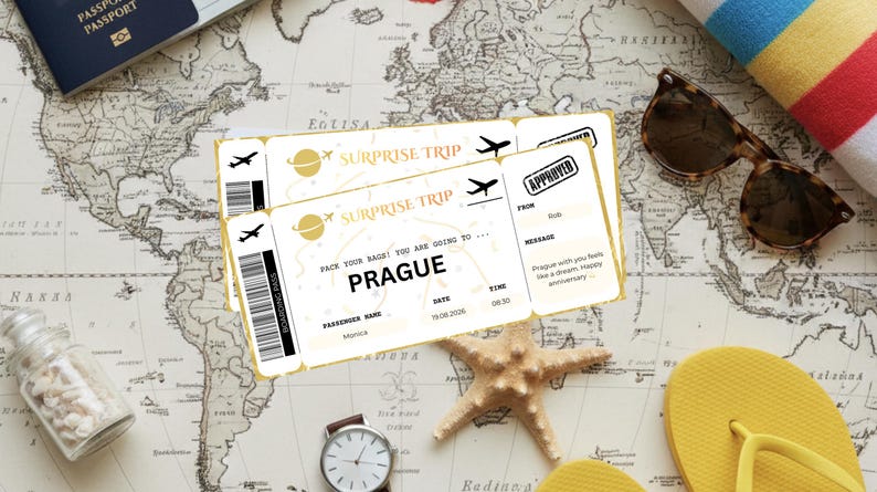 Editable Surprise Trip Reveal Ticket | Vintage Boarding Pass Template ...
