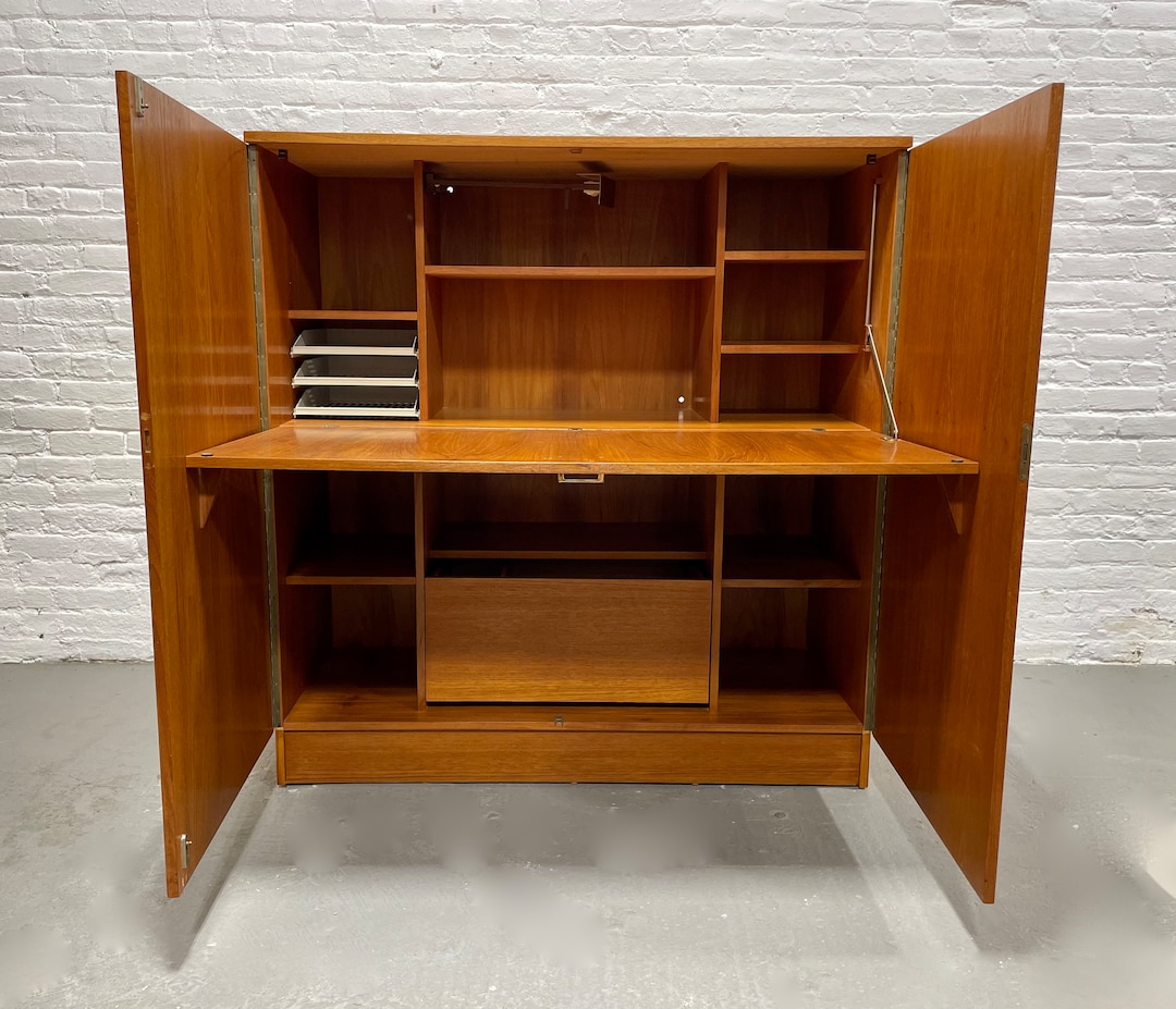 TEAK Mid Century Modern Danish "magic Box" Desk / Hideaway Secretary ...