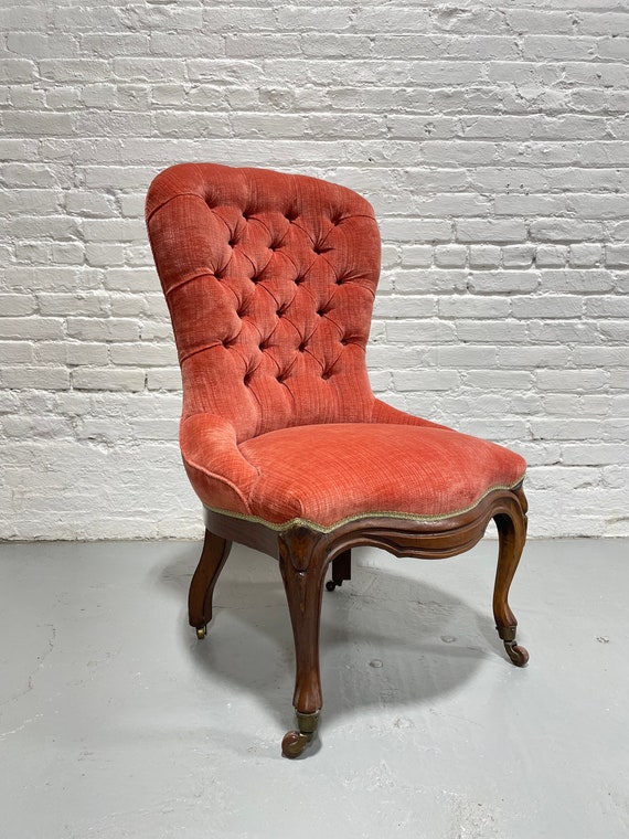Antique TUFTED Pink Victorian Slipper SIDE CHAIR C. 1900 s Etsy