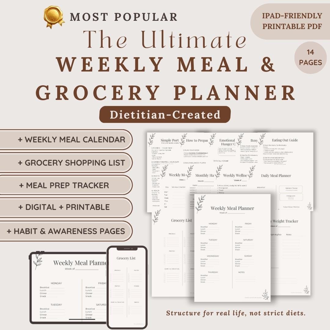 Weekly Meal & Grocery Planner | 14 Page Nutrition Kit | Dietitian ...