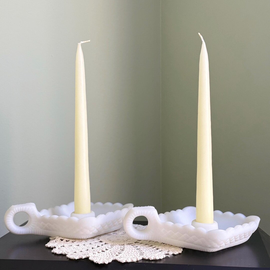 Vintage Milk Glass Chamberstick Candle Holders (set of 2) - Etsy