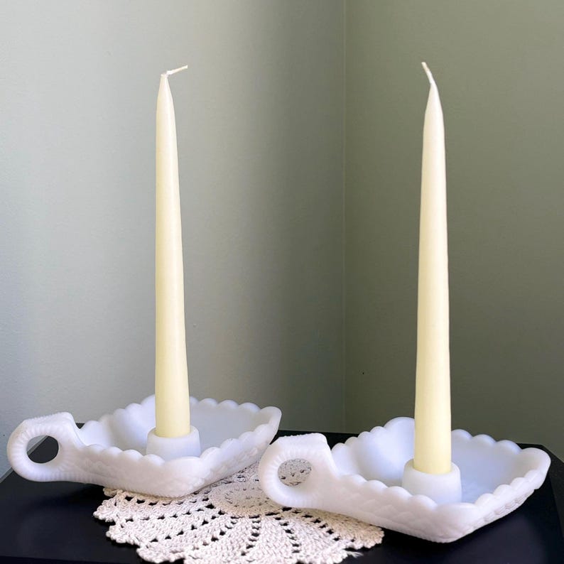 Vintage Milk Glass Chamberstick Candle Holders (set of 2) - Etsy