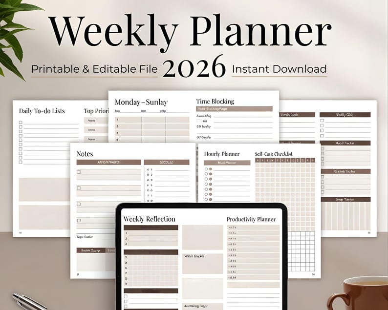 Weekly Planner 2026 Printable Undated | All-in-one Weekly Life Planner ...