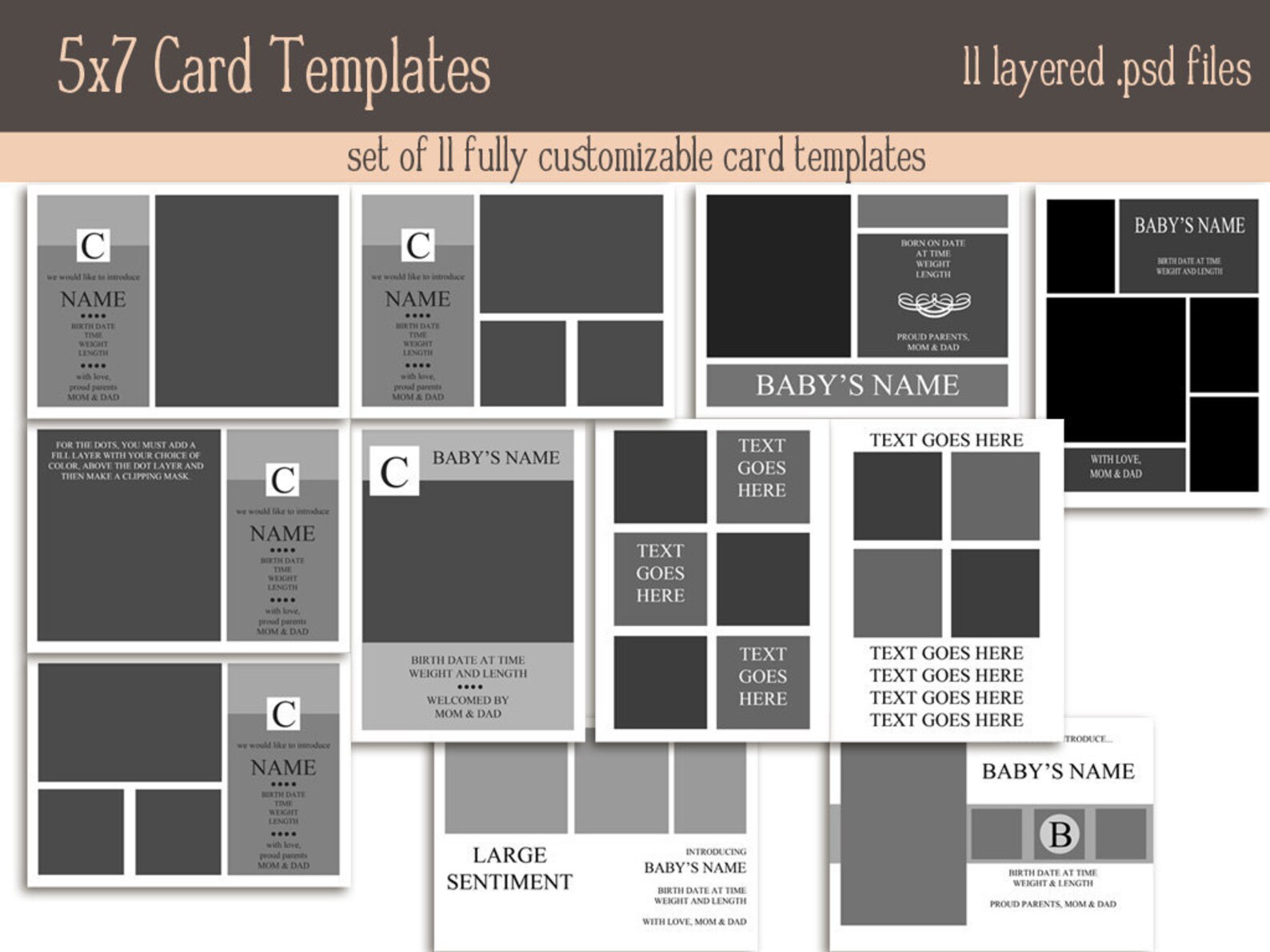 HUGE 5x7 Card Template Set INSTANT DOWNLOAD - Etsy