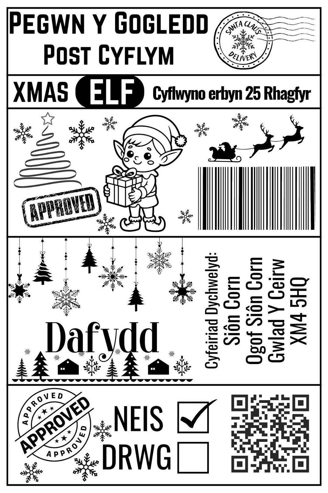 Welsh Santa Shipping Label | North Pole Christmas Decoration - Etsy