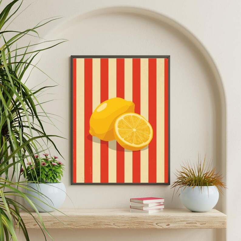 Retro Lemon Printable Wall Art, Kitchen Decor Digital Download, Instant ...